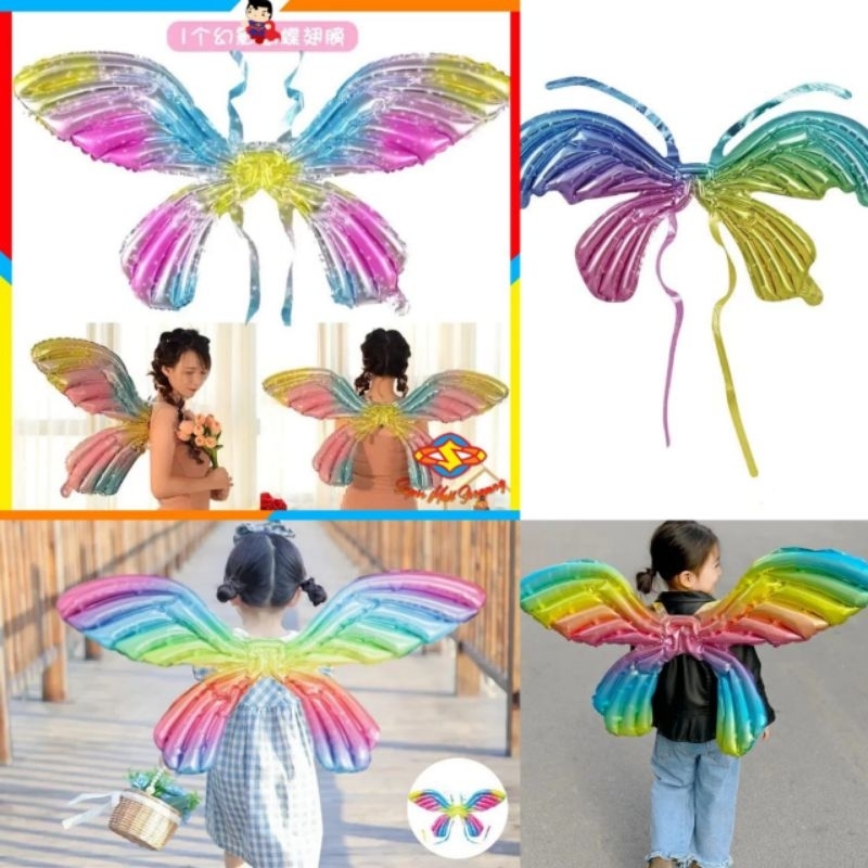 Jual BALON SAYAP KUPU KUPU RAINBOW BESAR FOIL 100 × 40 CM BALON PESTA ...