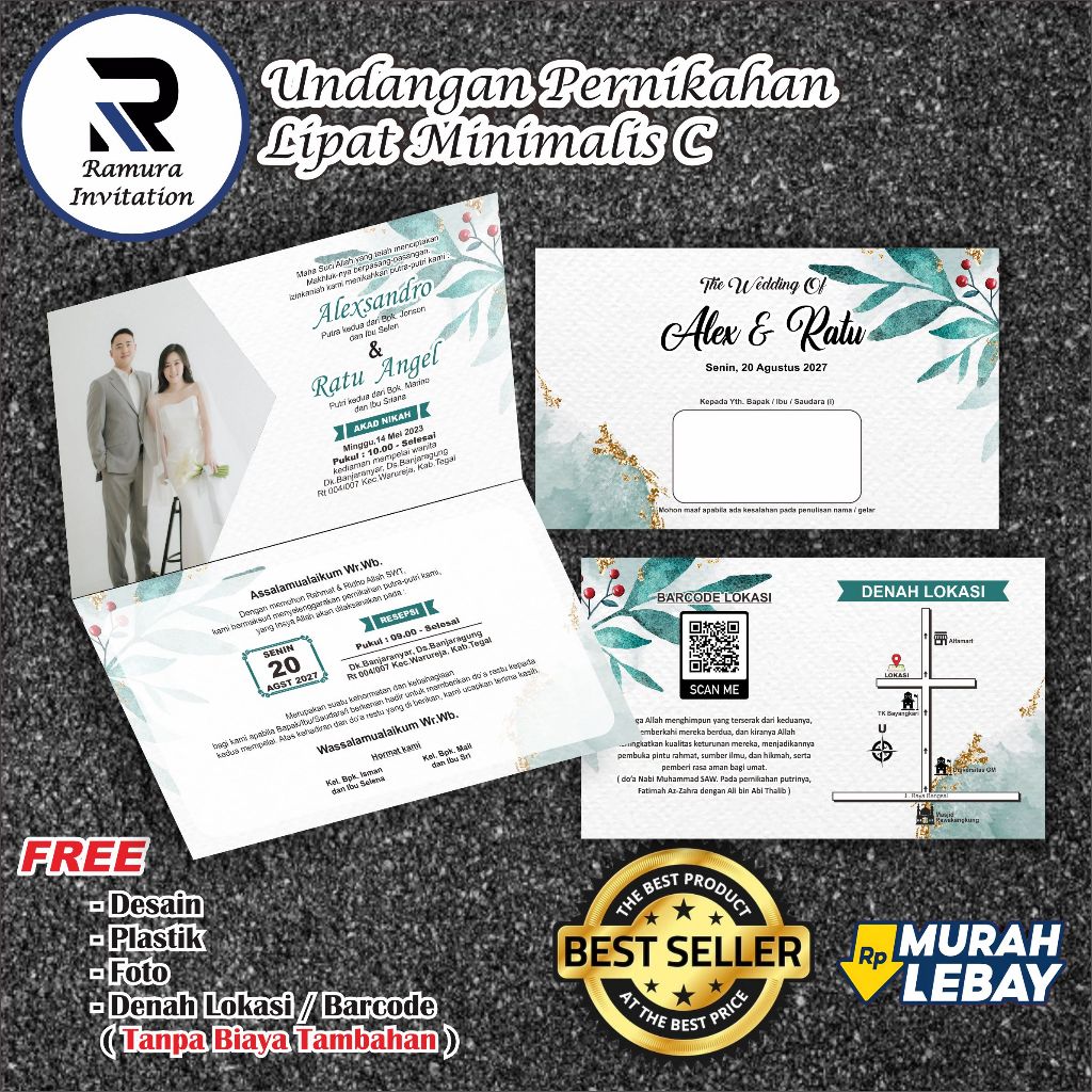 Jual Undangan Lipat Pernikahan Minimalis C ( Free Desain, Foto, Denah ...