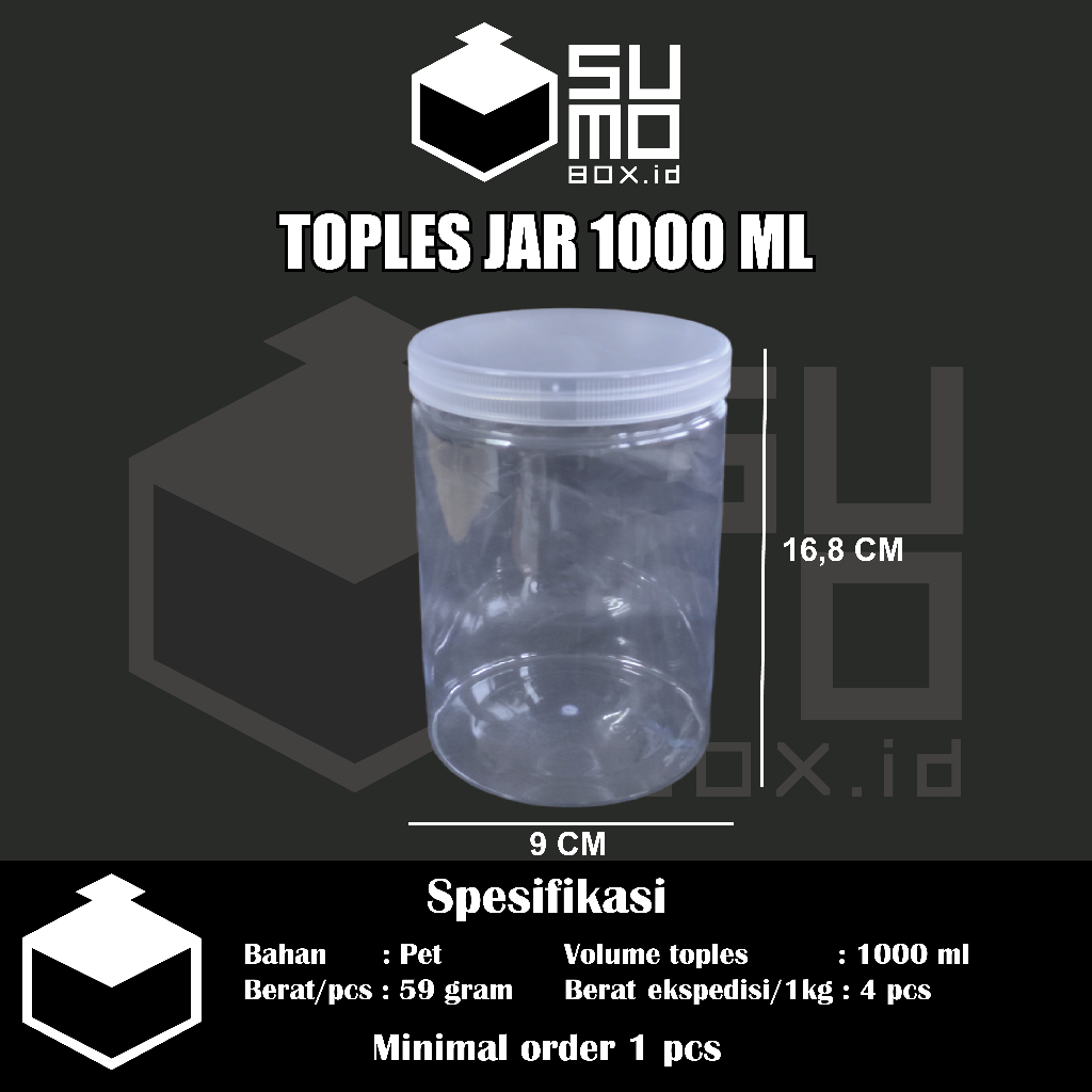 Jual Toples Jar Plastik Silinder 1000ml Bening / Tabung Bulat Tutup Natural Tutup Alumunium ...