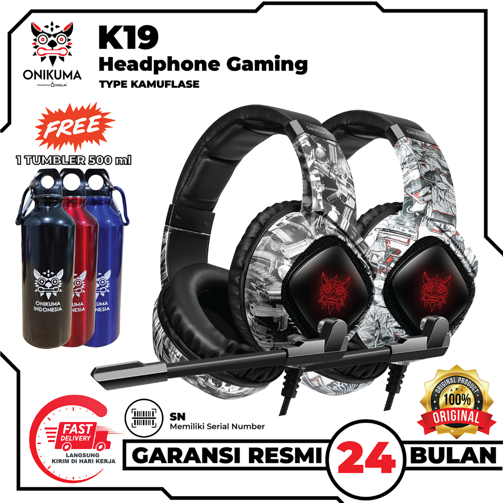 Jual ONIKUMA K19 RGB Headphone Gaming Wired Black Grey White Original ...