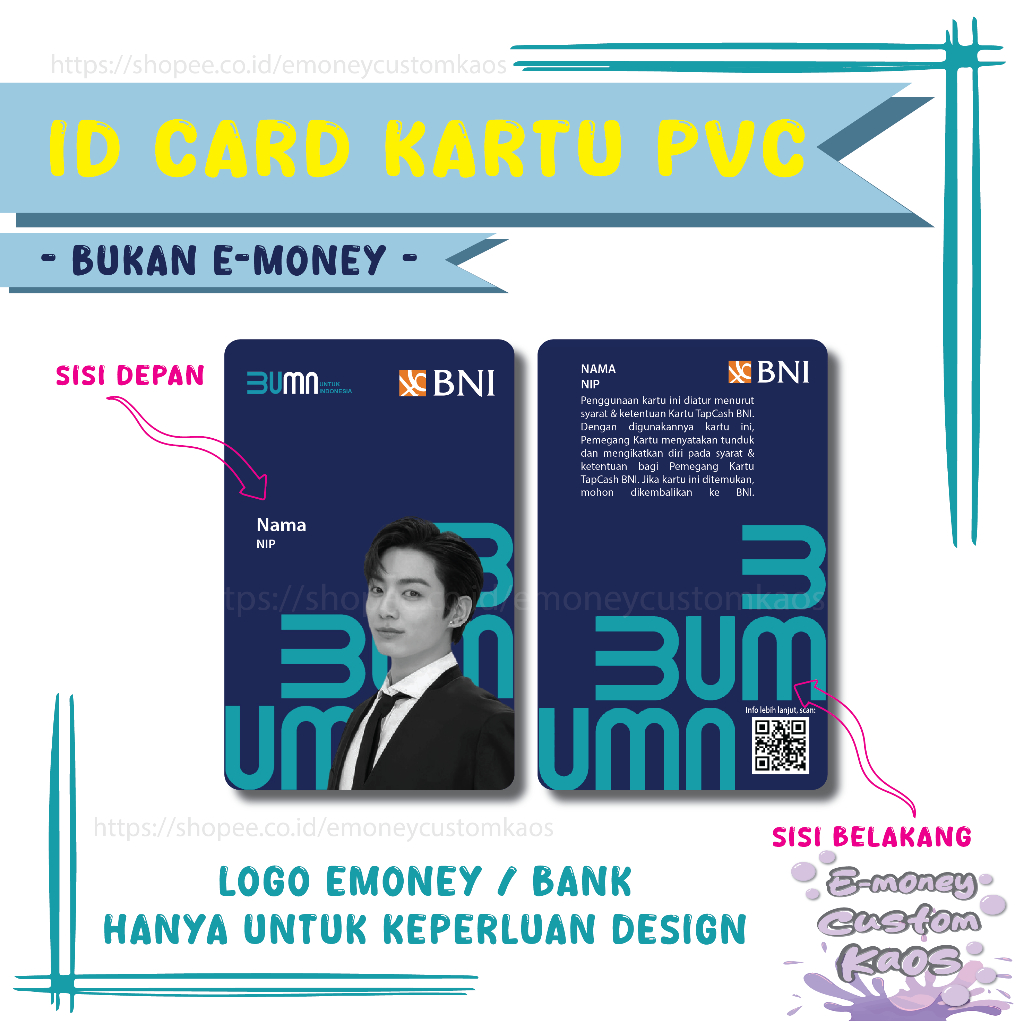 Jual CUSTOM KARTU ID CARD BUMN TERBARU BANK BNI BAHAN PVC - 2 SISI ...