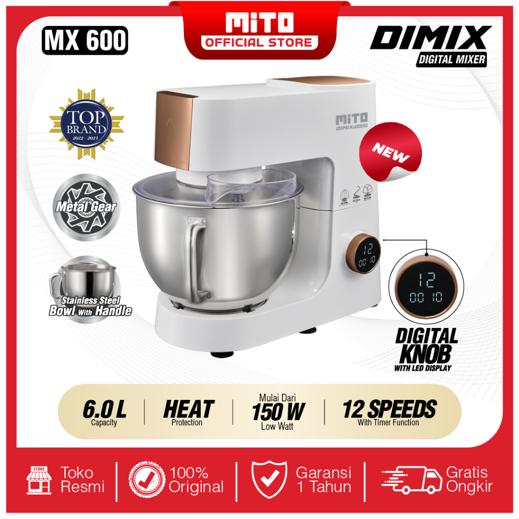 Jual MITO MITOCHIBA STAND MIXER DIMIX MX 600 MX 600 DIMIX GARANSI RESMI PENGADON KUE KAPASITAS 6 ...
