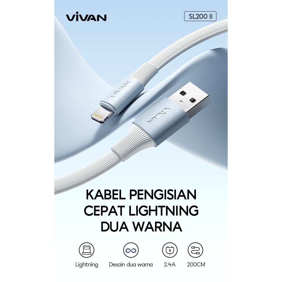 Jual VIVAN SL200 II KABEL DATA IPHONE 200cm 2.4A LIGHTNING USB FLAT ...