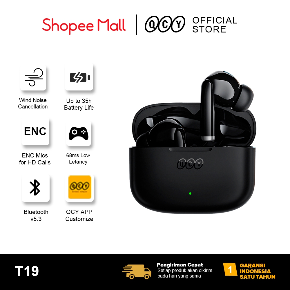 Jual QCY T19 | Quad Mic ENC Wireless Smart Earbuds | Bluetooth 5.3 | Low Latency | Touch Control ...