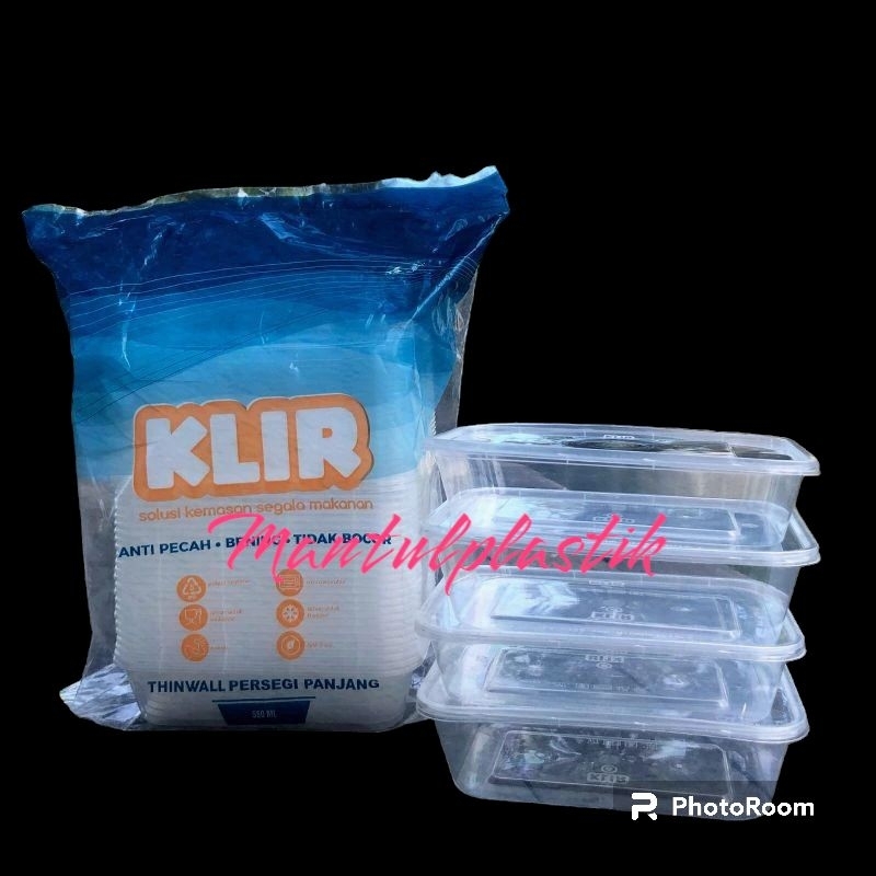 Jual (1 PACK) Thinwal Klir 500ml Rectangle Persegi Panjang +Tutup ...