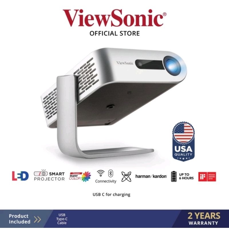 Jual ViewSonic M1+_G2 Smart LED Portable ProjectorHarman KardonR | Bluetooth&WiFi | USB-C ...