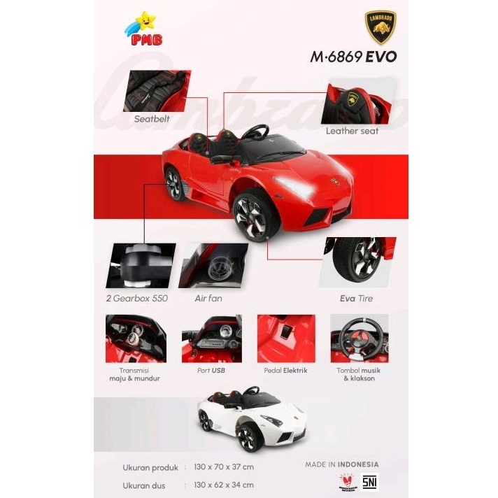 Jual (Free pelapis ban) Mainan Anak Mobil Aki Lambrado PMB M-6869 6869 ...