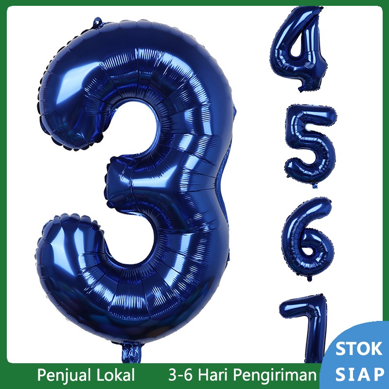 Jual 32 Inch Balon Angka Besar Biru 0-9 Dekorasi Pesta Ulang Tahun Foil ...