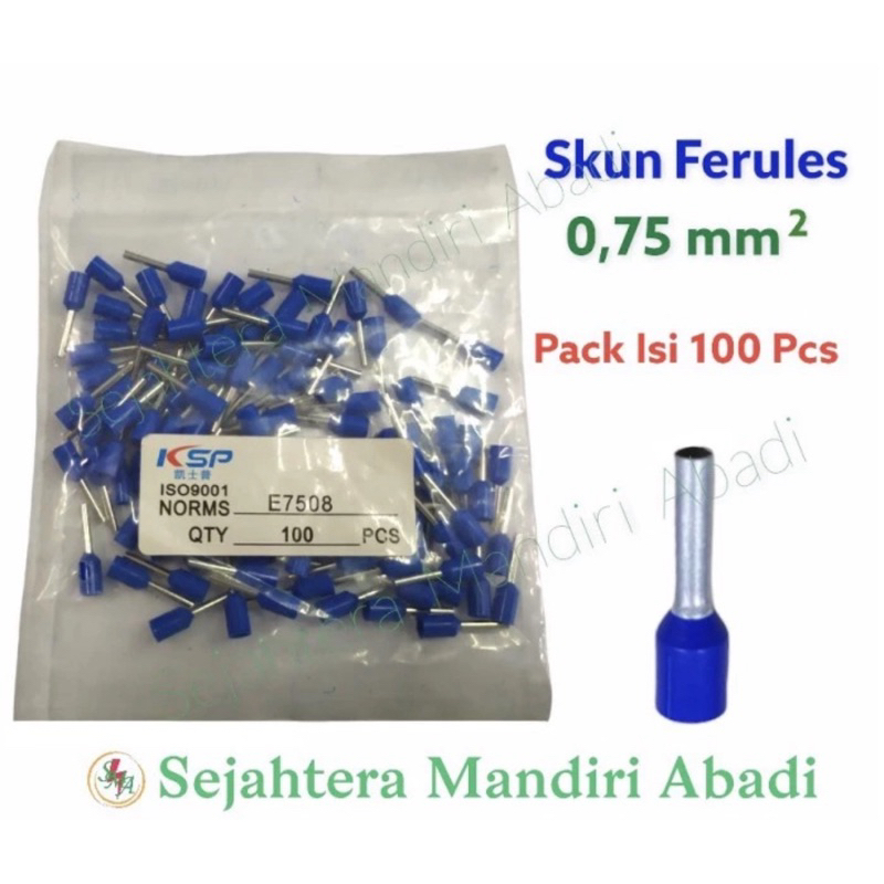 Jual Skun Ferules 0,75mm E7508 Ferules Warna Biru Pack Isi 100pcs ...