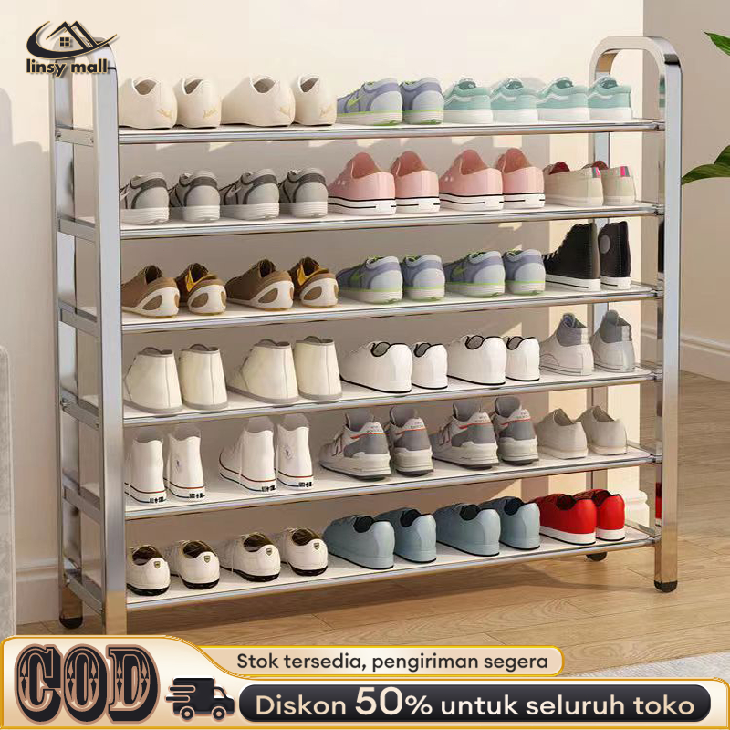 Jual Rak Sepatu & Sendal Stainless Steel 6/5/4/3 Susun Rak Sepatu Kokoh Besi Rak Sepatu ...