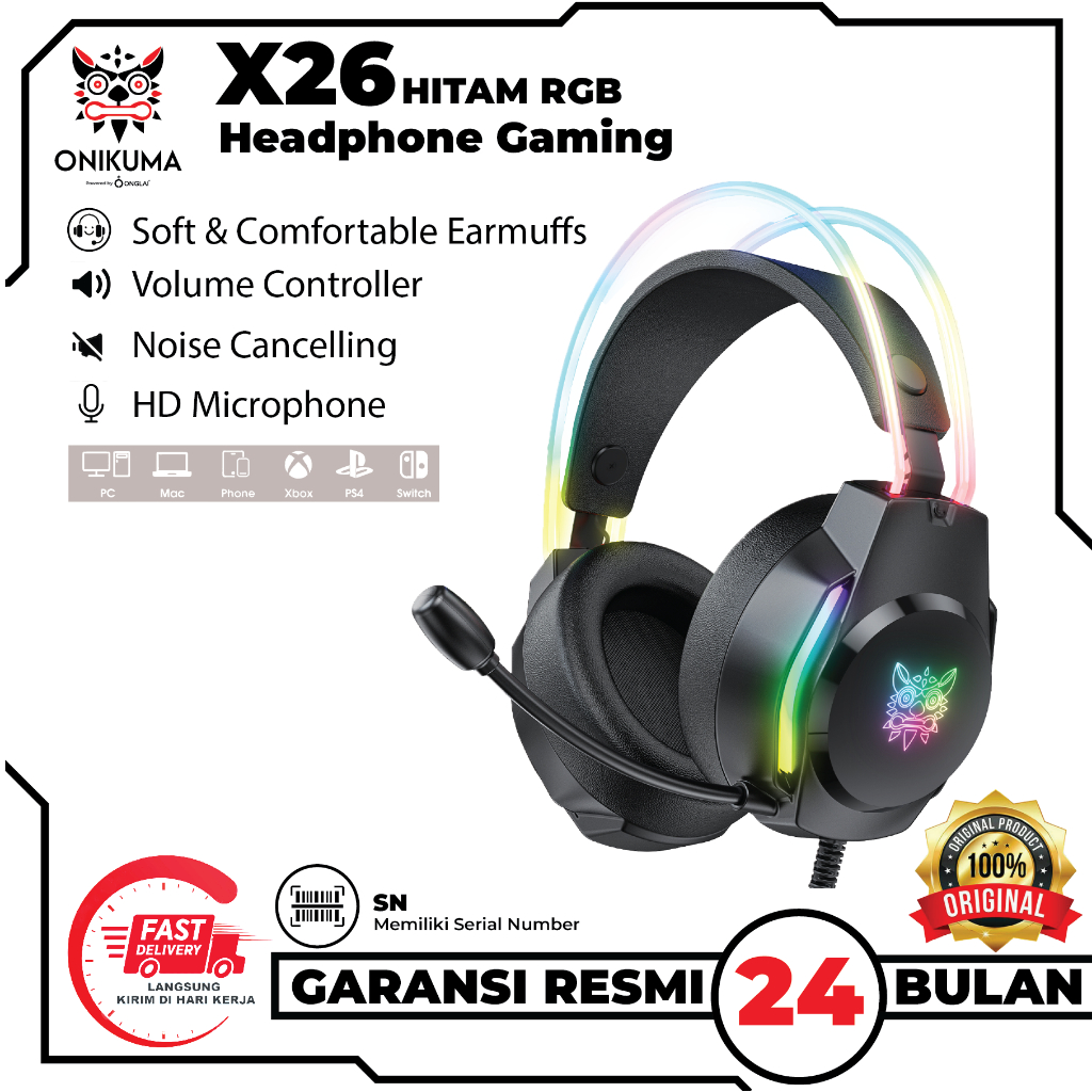 Jual ONIKUMA X26 Black Headphone Gaming RGB With Noise Reduction ...