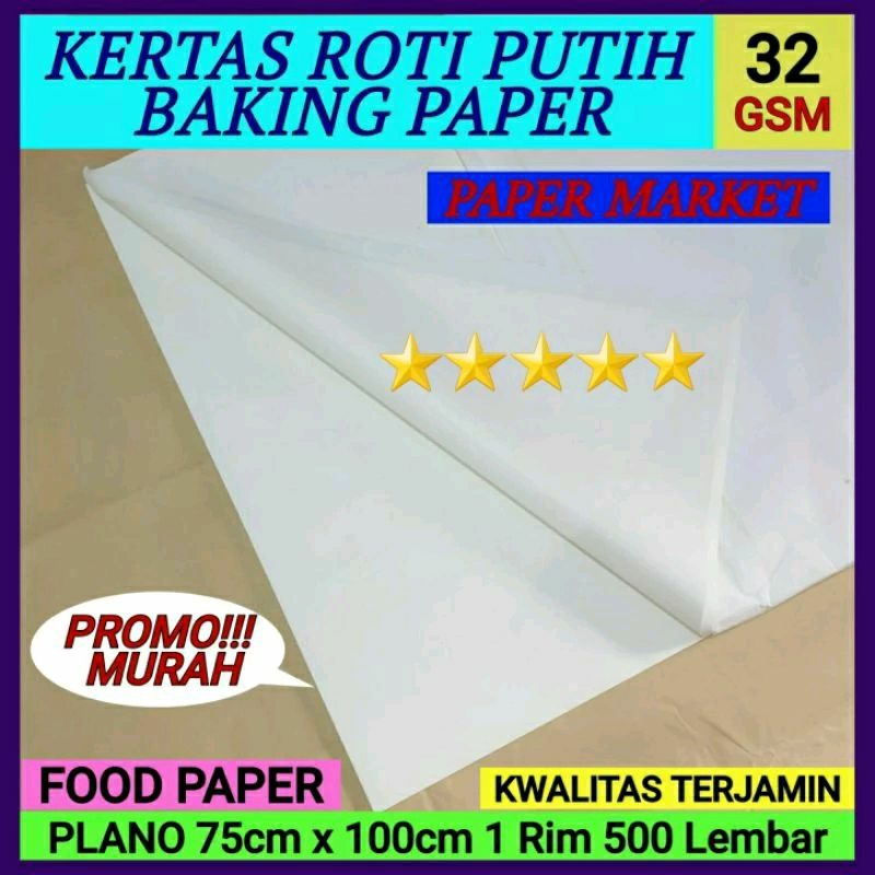Jual KERTAS ROTI PUTIH BAKING PAPER / FOOD PAPER 32 GSM uk 75cm x ...