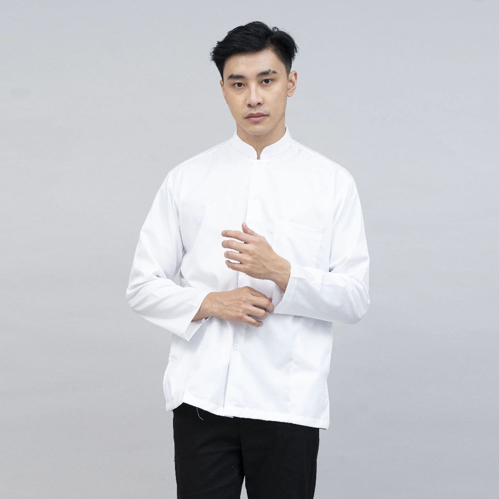 Jual Baju Koko Pria Warna Putih Original Kombinasi Lengan Panjang Motif ...