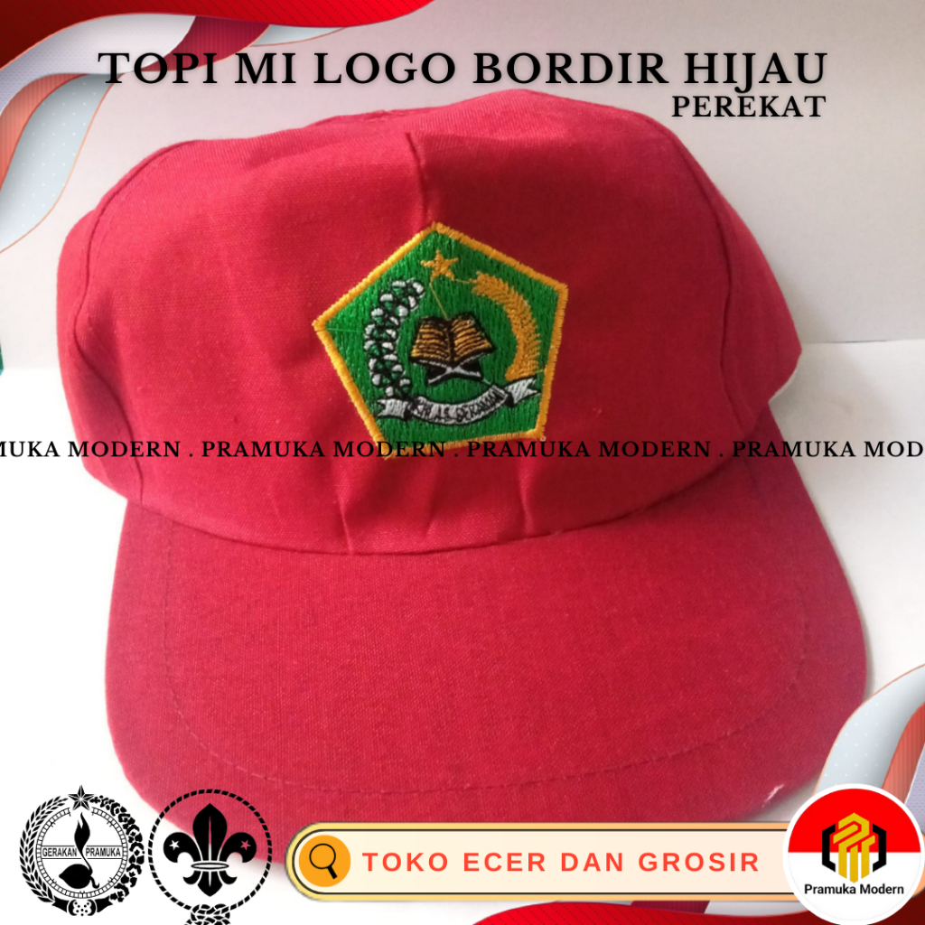 Jual topi sekolah mi full bordir logo HIJAU topi Madrasah Ibtidaiyah ...