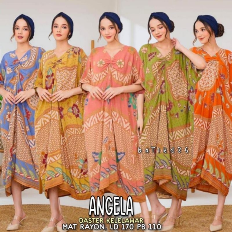 Jual (Alesha) baju tidur daster kelelawar Kaftan Angela motif pola daun ...