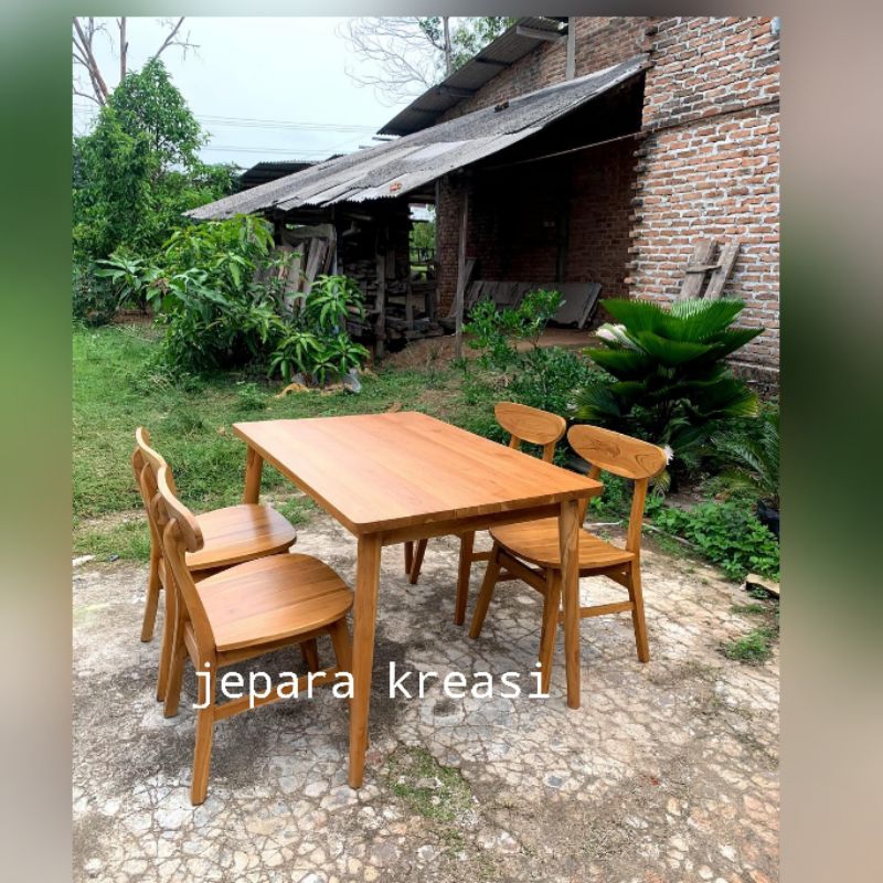 Jual meja makan kayu jati 4 kursi minimalis, set meja makan kayu jati 4 kursi minimalis | Shopee ...