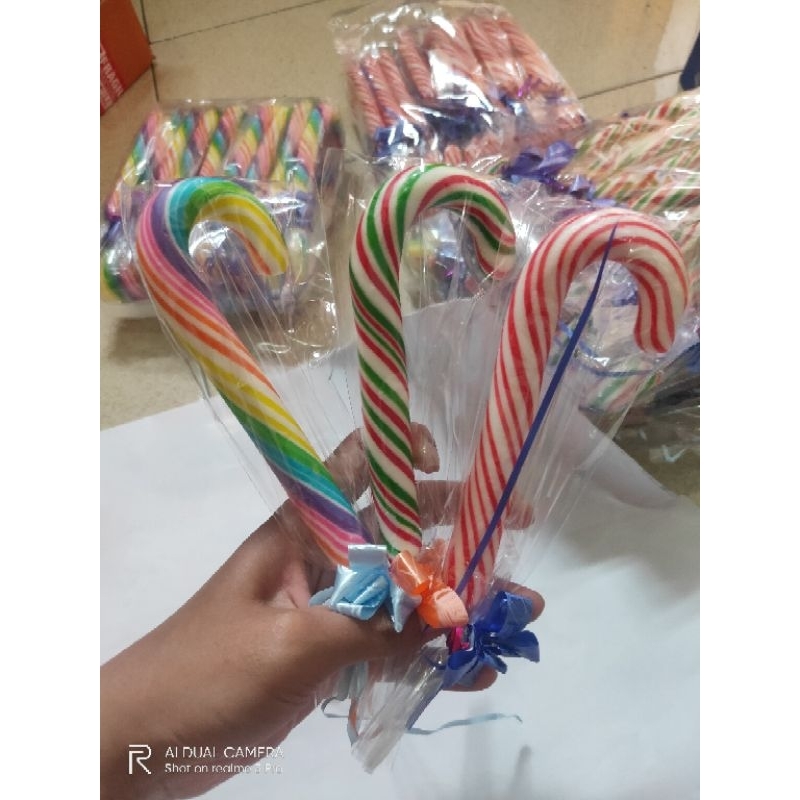 Jual permen lolipop lollipop tongkat natal pelangi 13-16cm souvenir ...