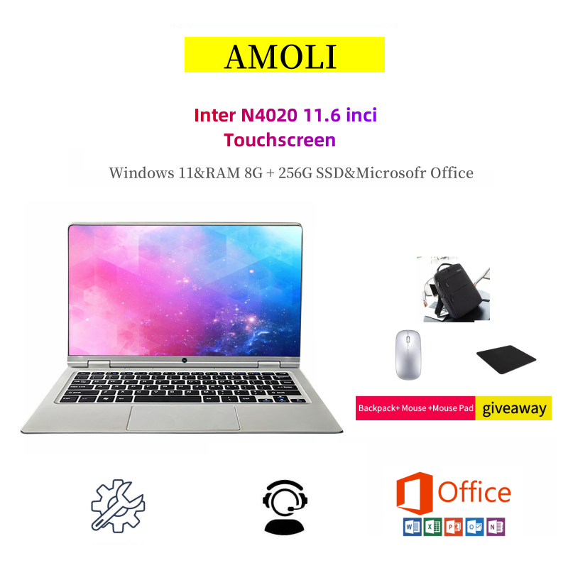 Jual AMOLI Laptop InteL N4020 11.3'' ram 8+256gb ssd windows 11 layar ...