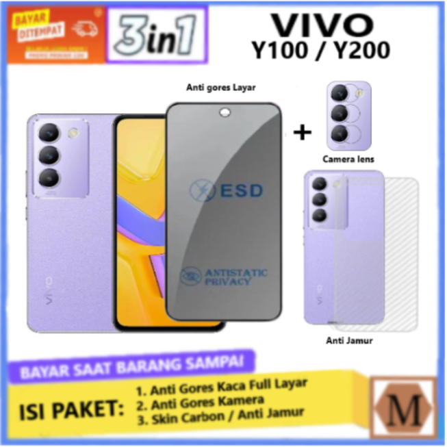 Jual Paket 3in1 Tempered Glass Anti Spy VIVO Y100 5G Y100 4G Y200 Anti Gores Privacy Full Layar ...