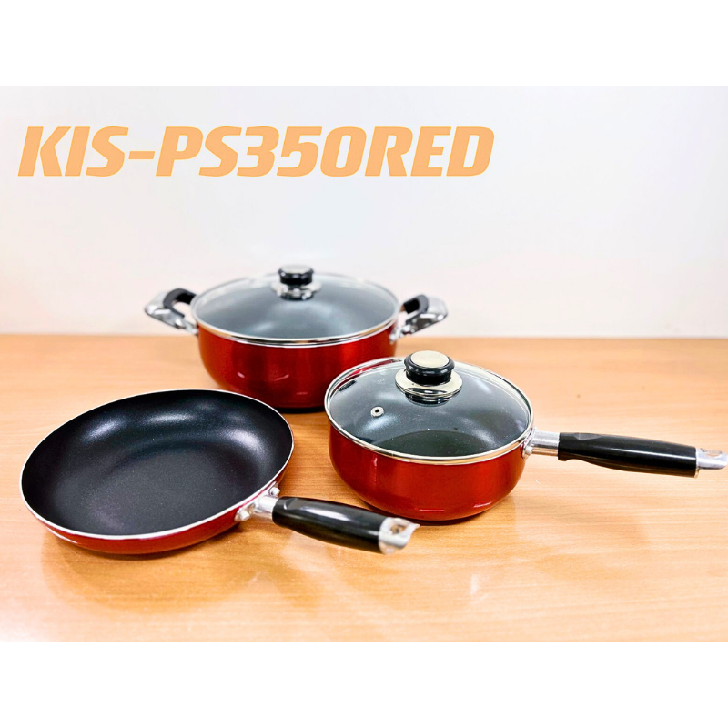 Jual Kiseki Set Panci 3 In 1 KIS-PS350 Red Satu Set Panci Lengkap Fry ...