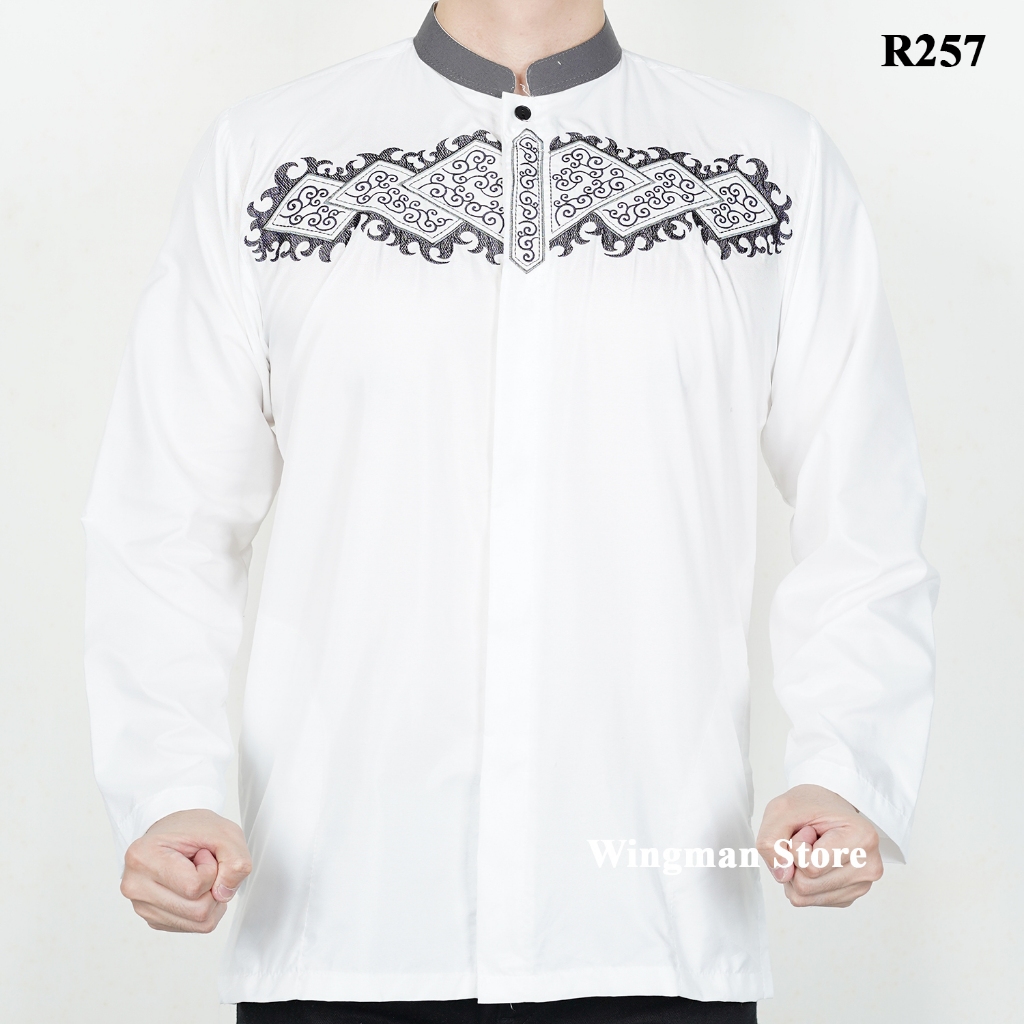 Jual Baju Koko Muslim Pria Bordir Monochrome | Shopee Indonesia