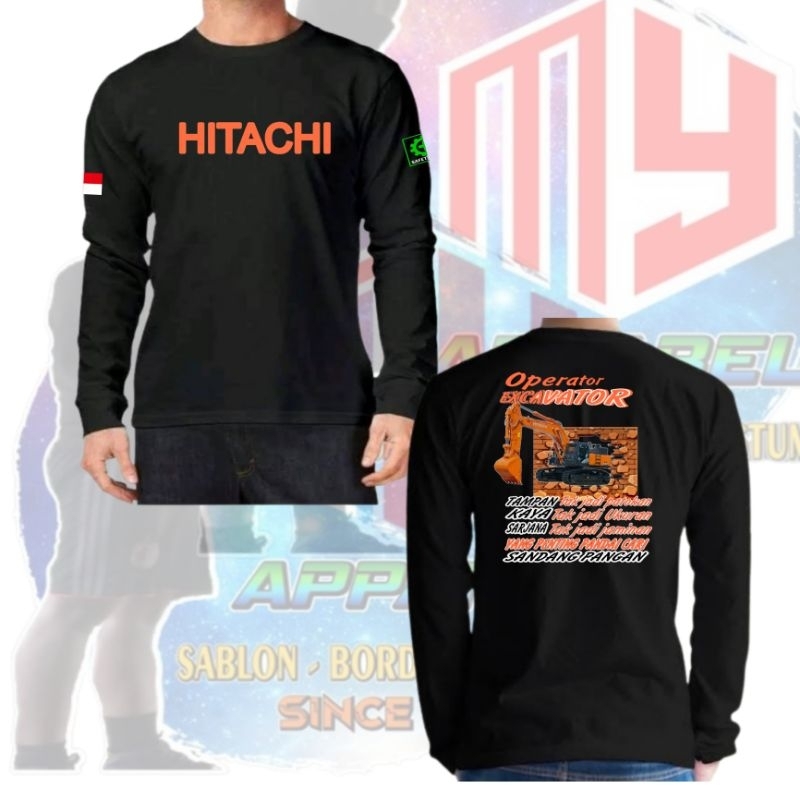 Jual Kaos lengan panjang operator excavator hitachi/kaos sablon DTF ...