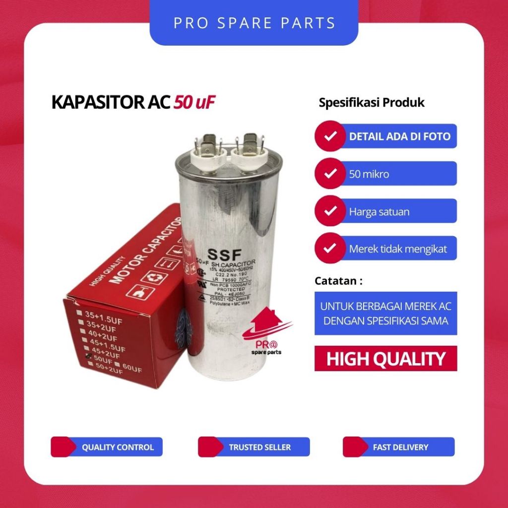 Jual Kapasitor AC 50 UF - Sparepart Pendingin Ruangan/Capacitor Air Conditioner 50 Mikro/Micro ...