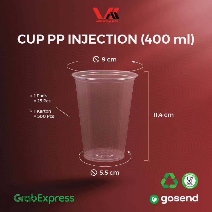 Jual CUP INJECTION 400ML - GELAS PLASTIK 14OZ /400ML - ISI 25PCS / PACK - CUP ONLY | Shopee ...