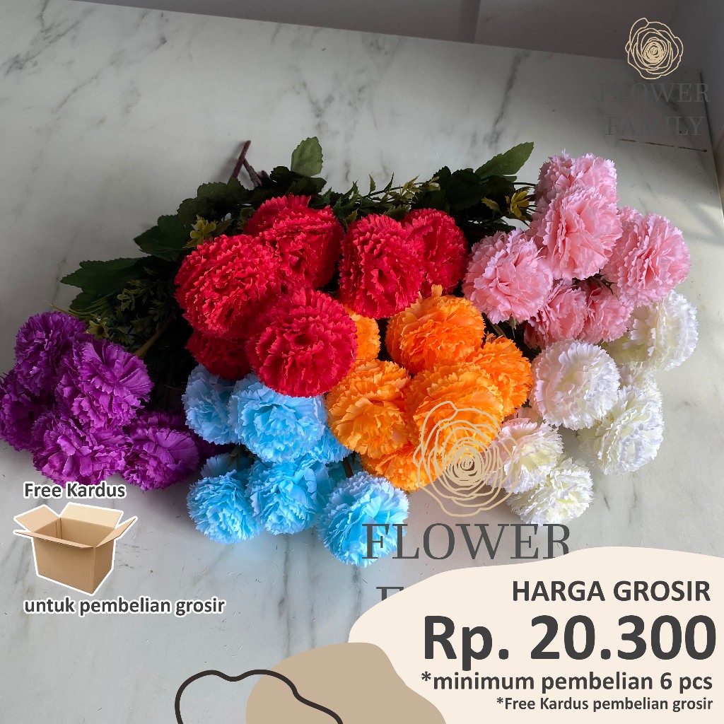 Jual Flower Family - [7 Cabang] Carnation Bulat / Bunga Palsu ...