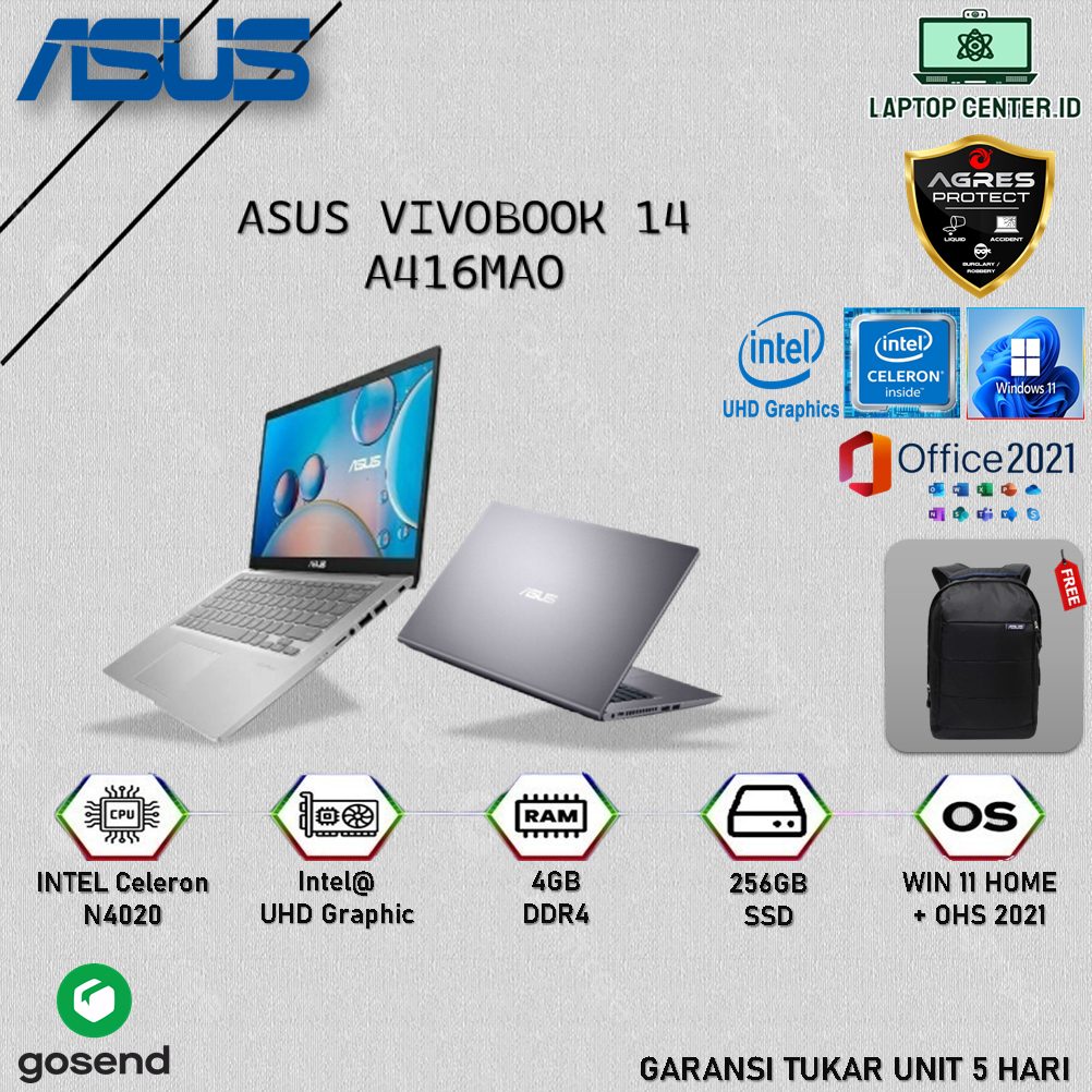 Jual ASUS VIVOBOOK 14 A416MAO N4020 4GB 256GB W11+OHS 14.0FHD BLIT GRY ...