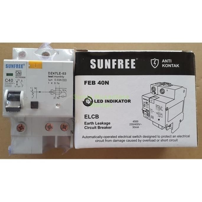 Jual SUNFREE RCBO RCCB ELCB FEB 40N 1P 1 Phase 40A 30mA Proteksi Setrum | Shopee Indonesia