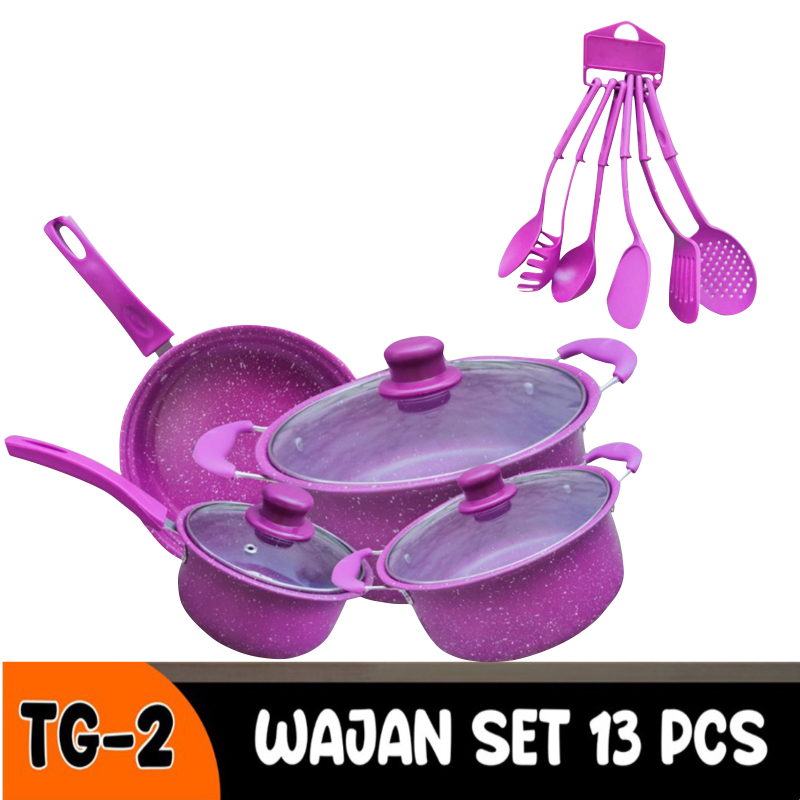 Jual TERMURAH Panci 13 Set + Pisau Anti Lengket Marble Cookware Set ...