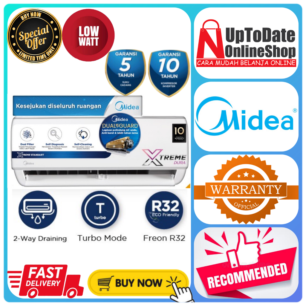 Jual AC MIDEA MSAF-18CRN2 18CR STANDARD 2 PK SUPER COOL DOUBLE GOLD FIN ...