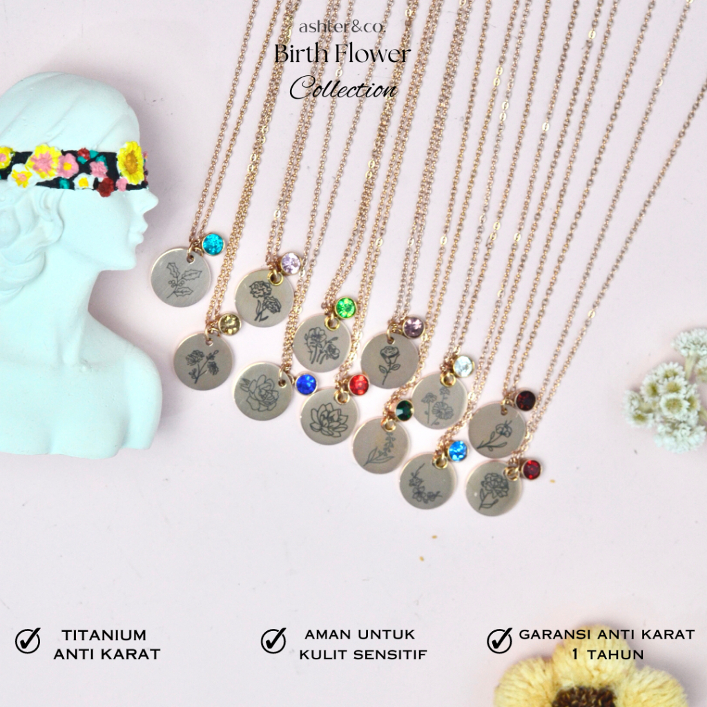 Jual Ashter&Co - Birth Flower Collection Necklace - Kalung Bunga Lahir Titanium | Shopee Indonesia