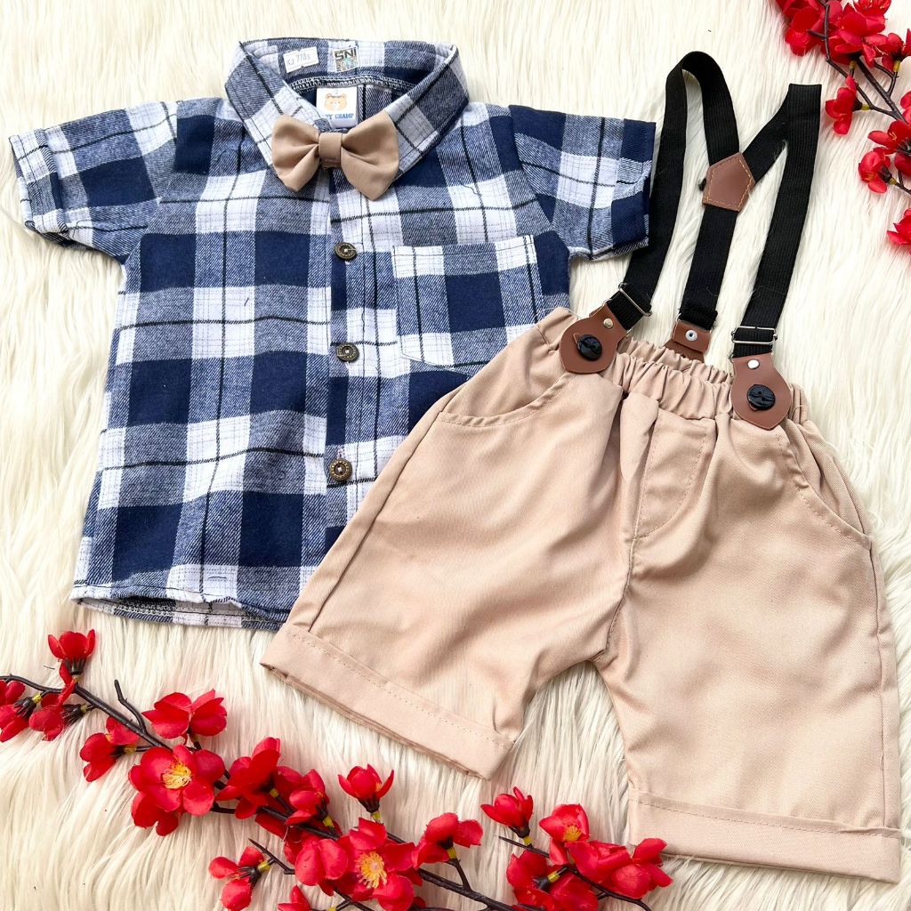 Jual Baju setelan jumper celana suspender motif kotak pergi jalan ...
