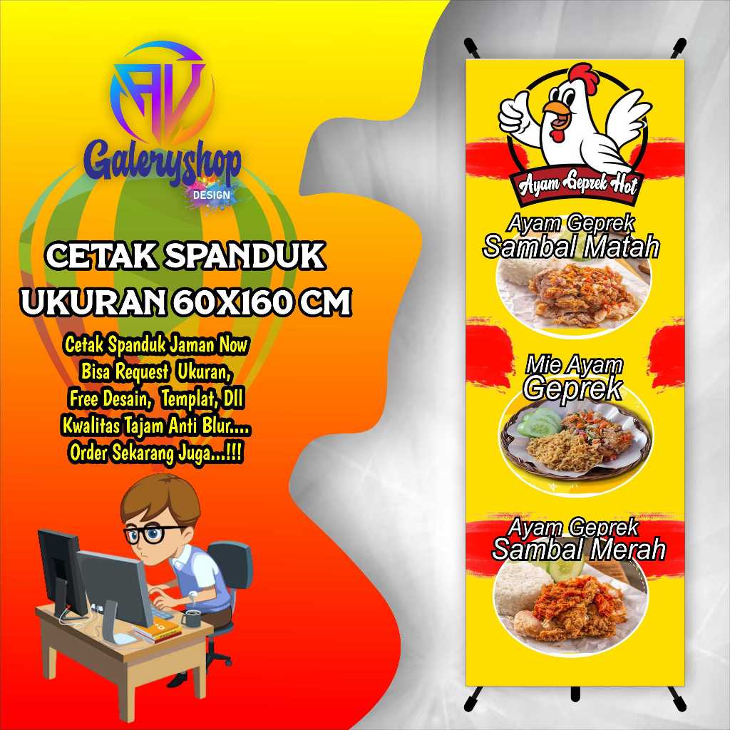 Jual spanduk, banner ayam geprek menu custom 60x160 cm | Shopee Indonesia