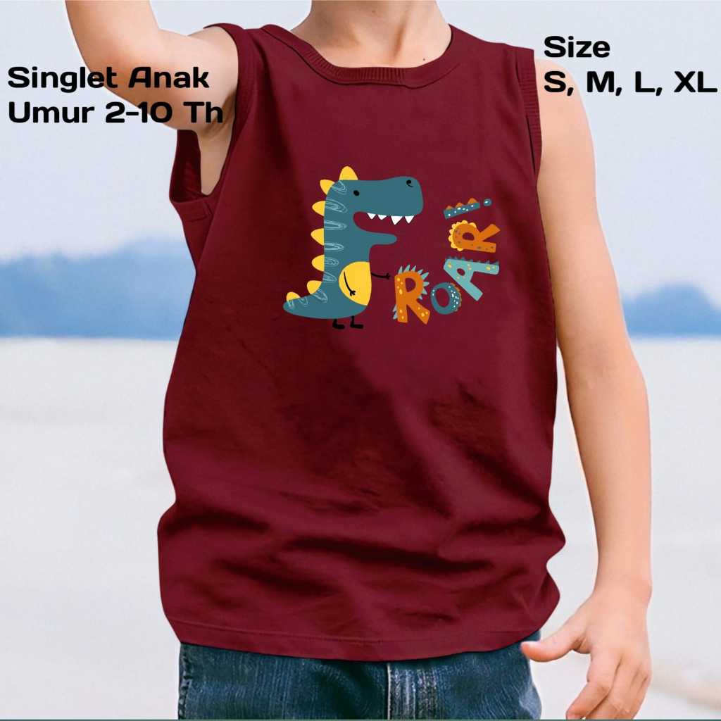 Jual Kaos Singlet Ideal Anak" Cowok/Cewek Unisex Singlet anak Ideal Dino Roaarrr 2-10 Tahun ...