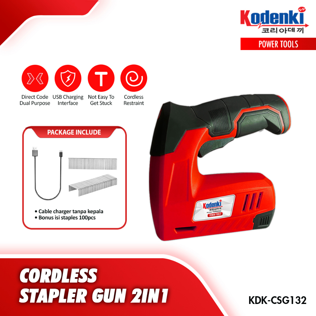 Jual Kodenki Cordless Stapler Gun 2in1 Baterai 4V Alat Tembak Paku Staples - Mesin Alat Cordless ...