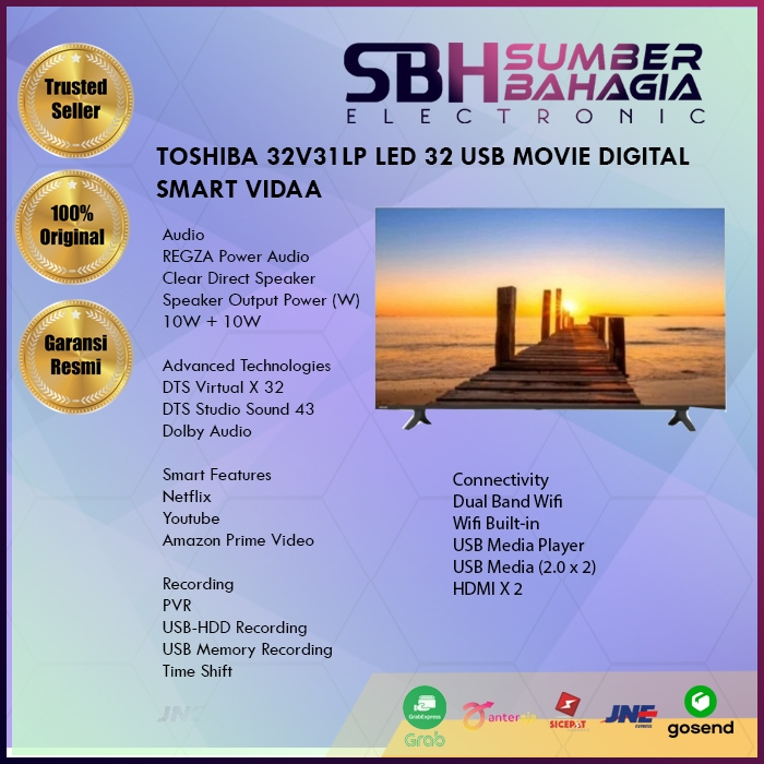 Jual TOSHIBA 32V31LP LED 32 USB MOVIE DIGITAL SMART VIDAA (NEW) (KHUSUS BANDUNG) | Shopee Indonesia
