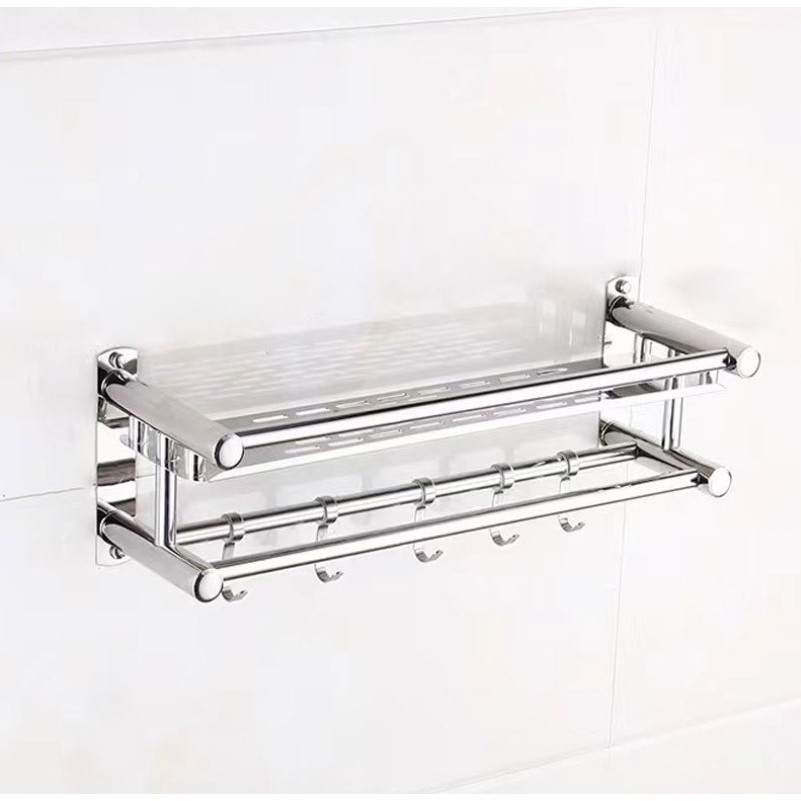 Jual [ Pplus ] Rak Kamar Mandi Stainless Gantungan handuk Model Tanpa ...