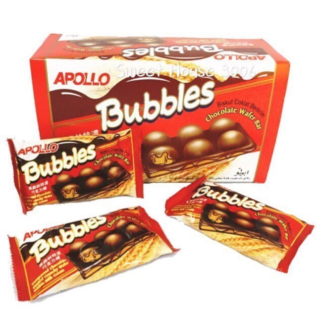 Jual Biskuit Apollo Bubbles Chocolate Wafer Bar 1 box isi 12 pcs x 32 ...