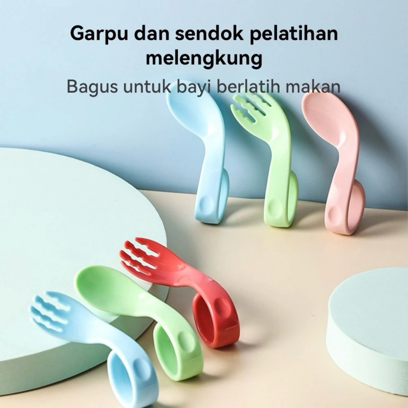 Jual Alat Makan Bayi Sendok Garpu Makan Bayi Balita Baby Training Spoon ...