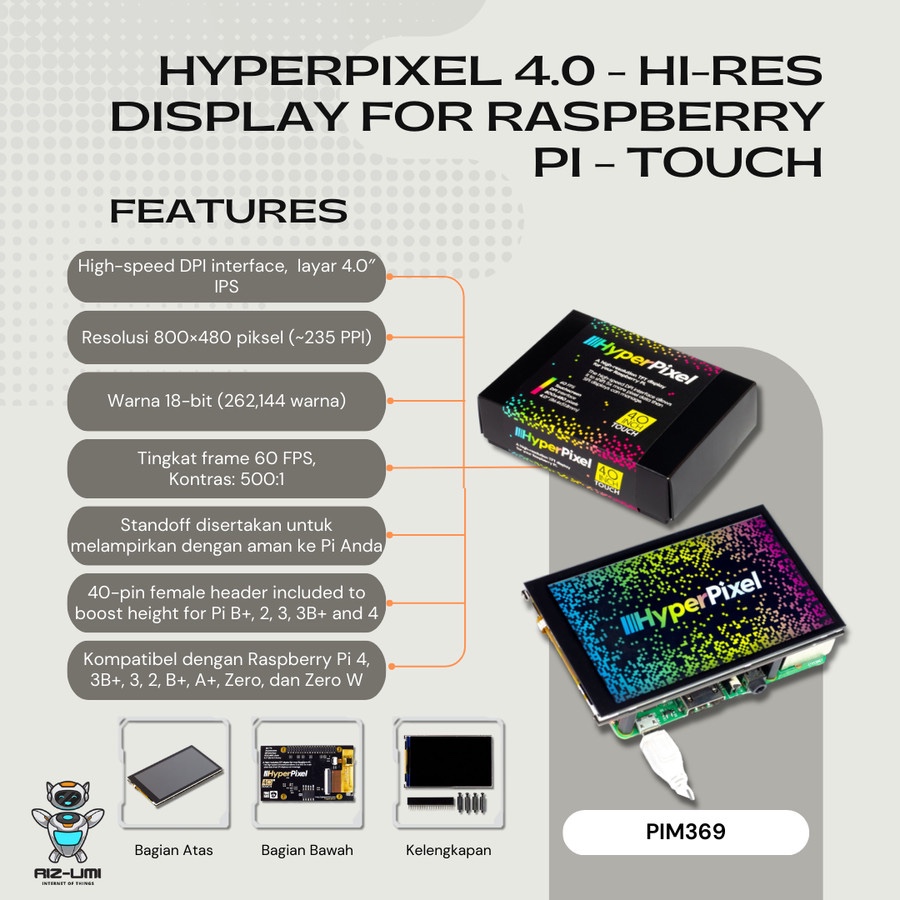 Jual HyperPixel 4.0 - Hi-Res Display for Raspberry Pi | Shopee Indonesia
