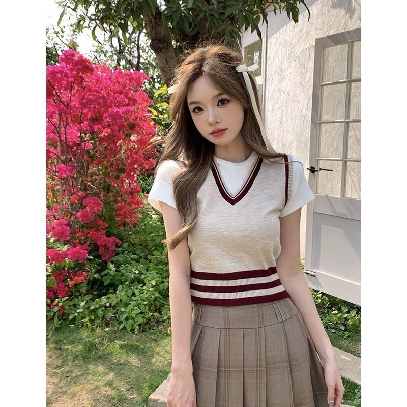 Jual Vest Rompi Wanita V-neck - Vest Rajut Wanita (Rompi Aja Garis ...