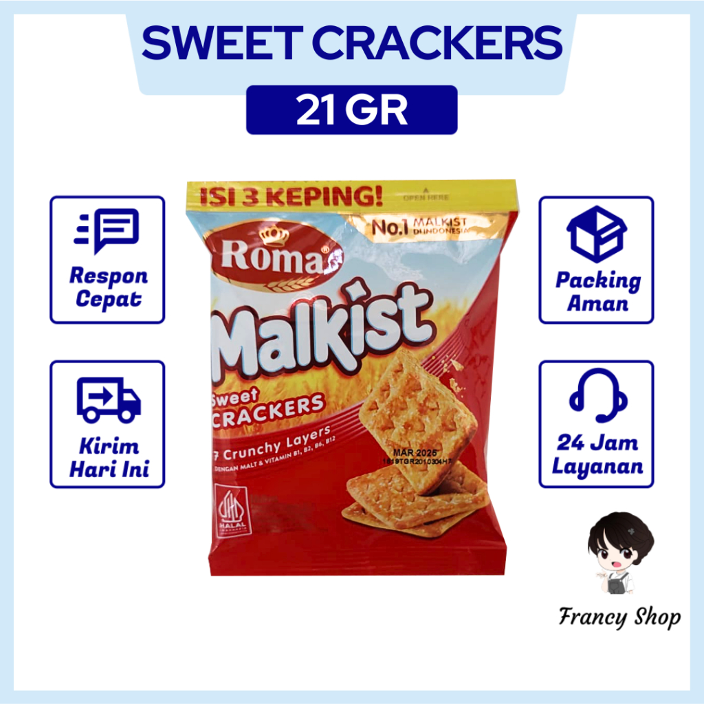 Jual Roma Malkist Sweet Crackers Biskuit Krekes Sachet 1 Pcs 21 gr ...