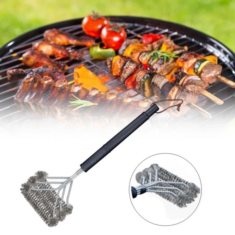 Jual 45*16cm Sikat Pembersih Panggangan BBQ 3 Kepala Bahan Kawat Baja ...