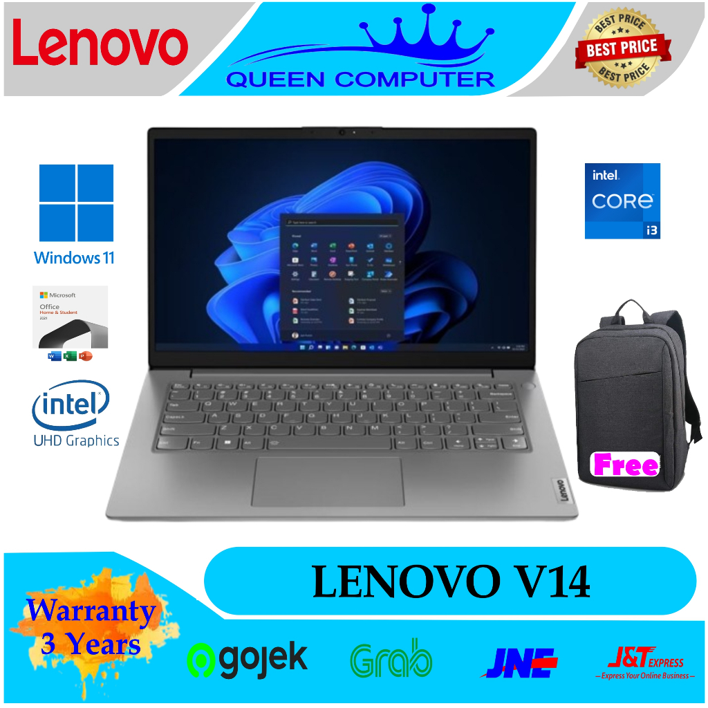 Jual LENOVO V14 G3 Core i3 1215U RAM 4GB SSD 256GB W11 OHS 2021 Iron Grey | Shopee Indonesia