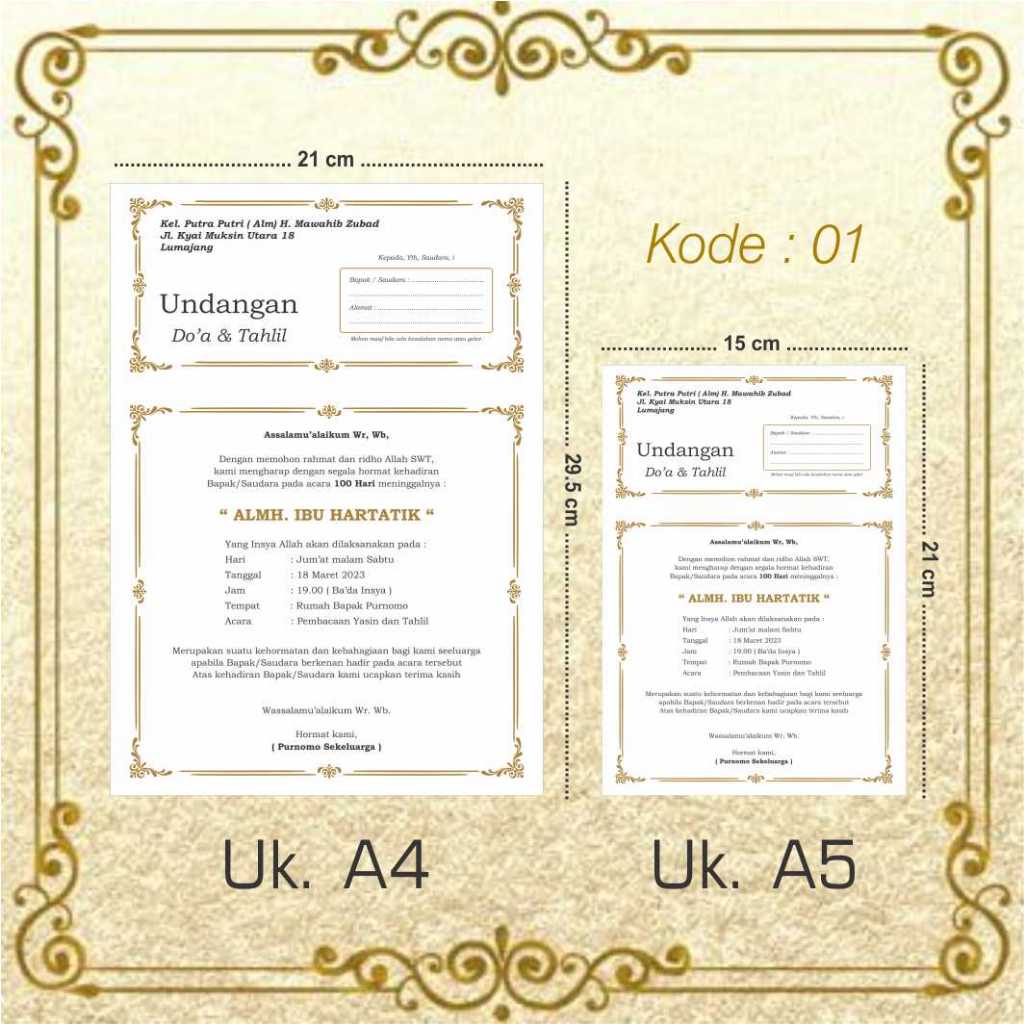 Jual Undangan Tahlil, Undangan Tahlilan, Undangan Kenduri, Undangan 40 ...