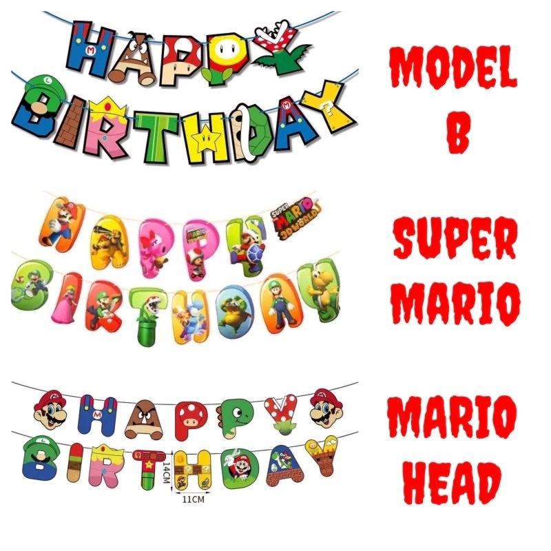 Jual Banner Mario Bros Happy Birthday | Shopee Indonesia