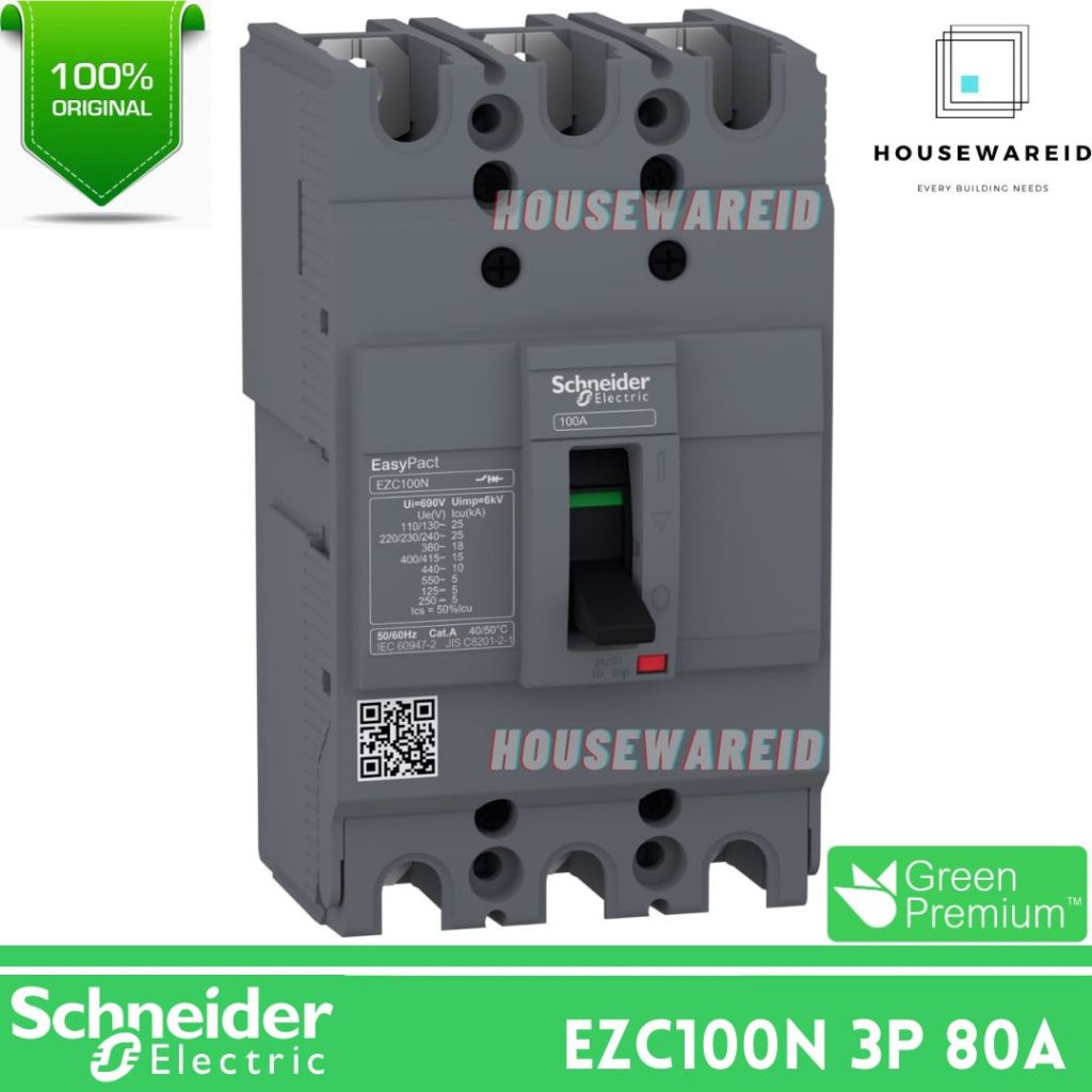 Jual MCCB 3p 80a Schneider EZC100N Original / Breaker MCCB 3 Phase 80 ...